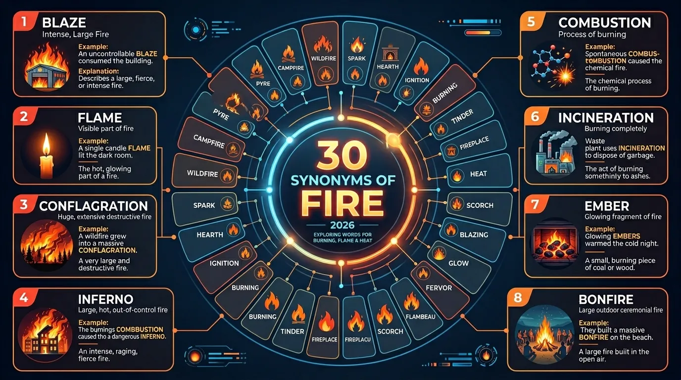 30 Synonyms of Fire with Example and Explanation 2026